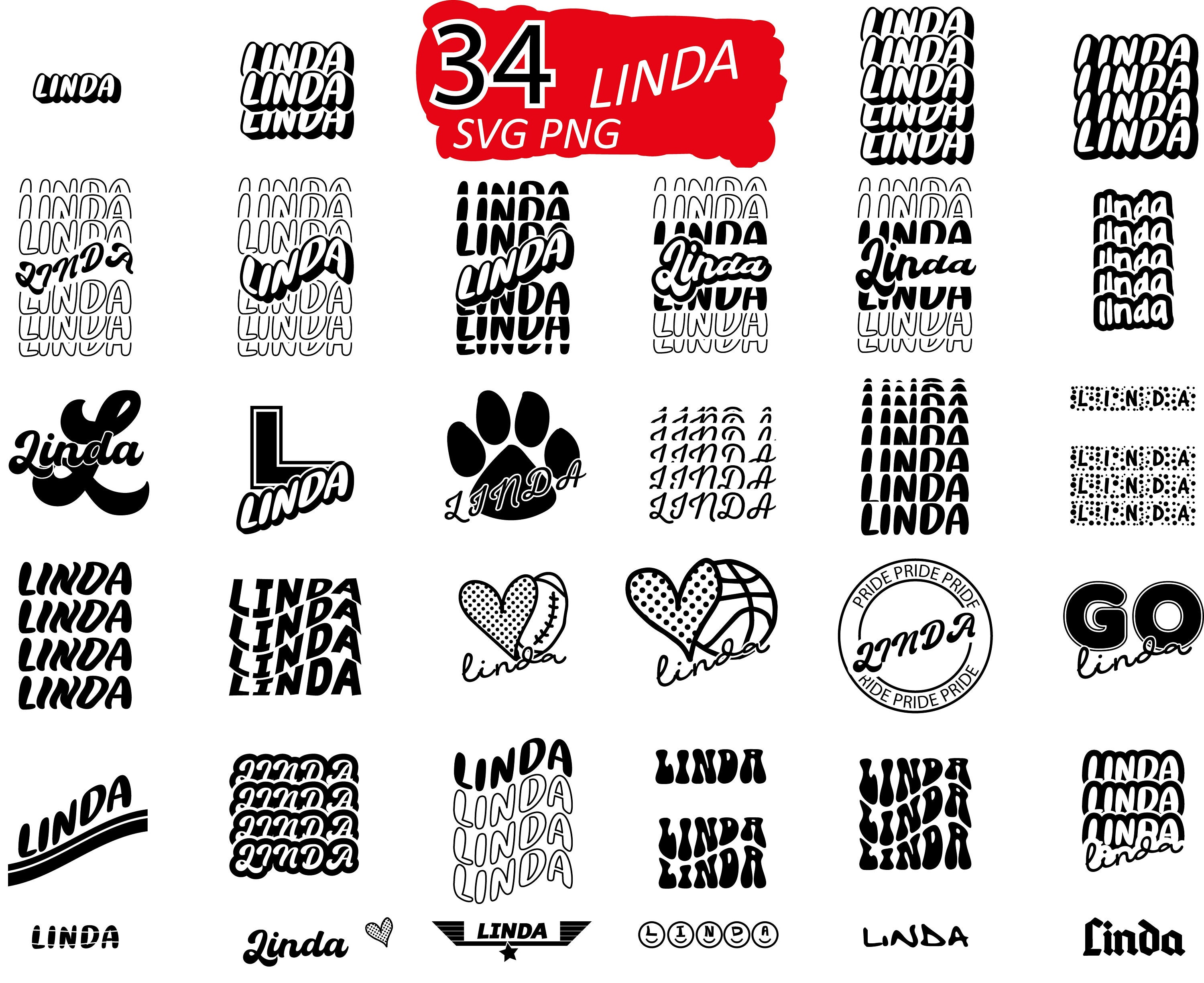 34 Bundle Linda Svg Girl Name Svg Girl Name Png Instant | Etsy