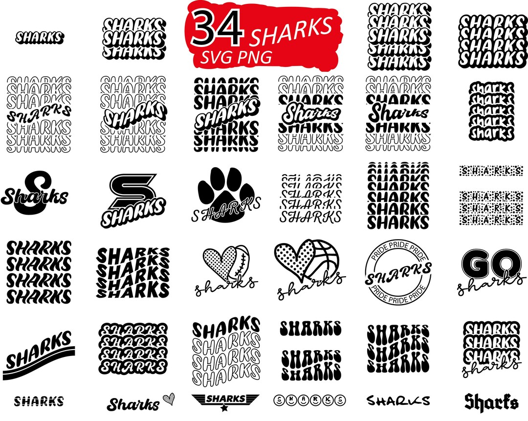 34 Bundle Sharks Svg Mascot Svg Basketball Svg Cheerleader - Etsy