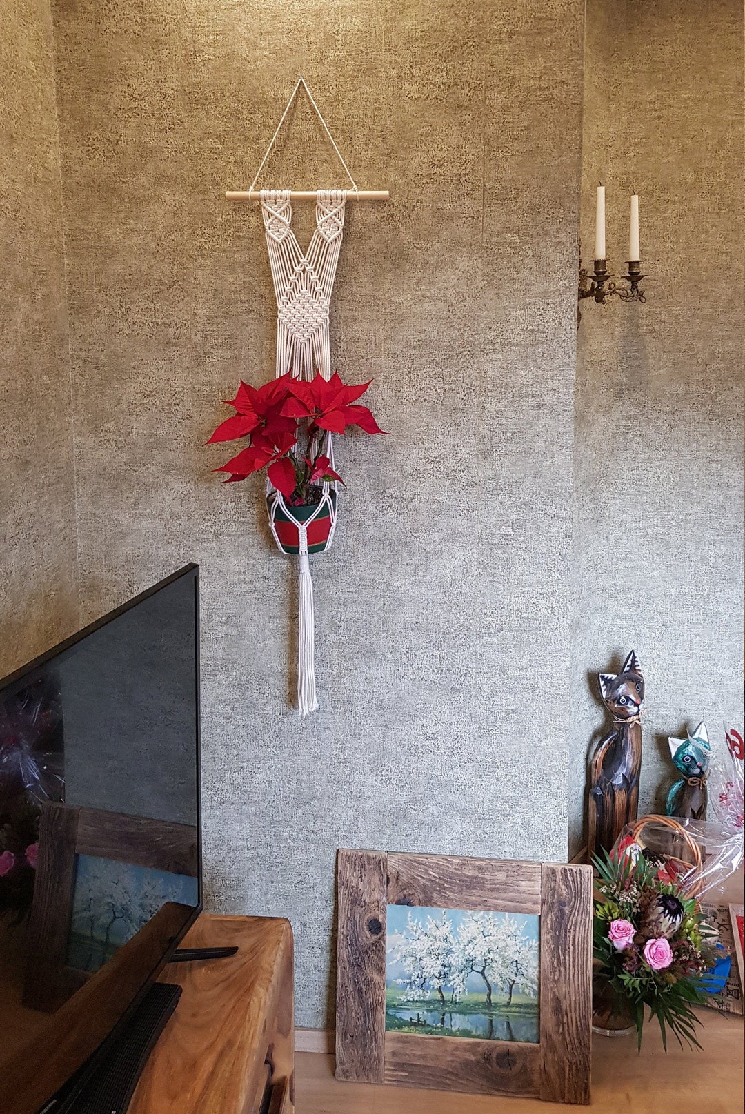 Macramé Basket of Flowers Deco Cozy Bobo-style Plant - Etsy