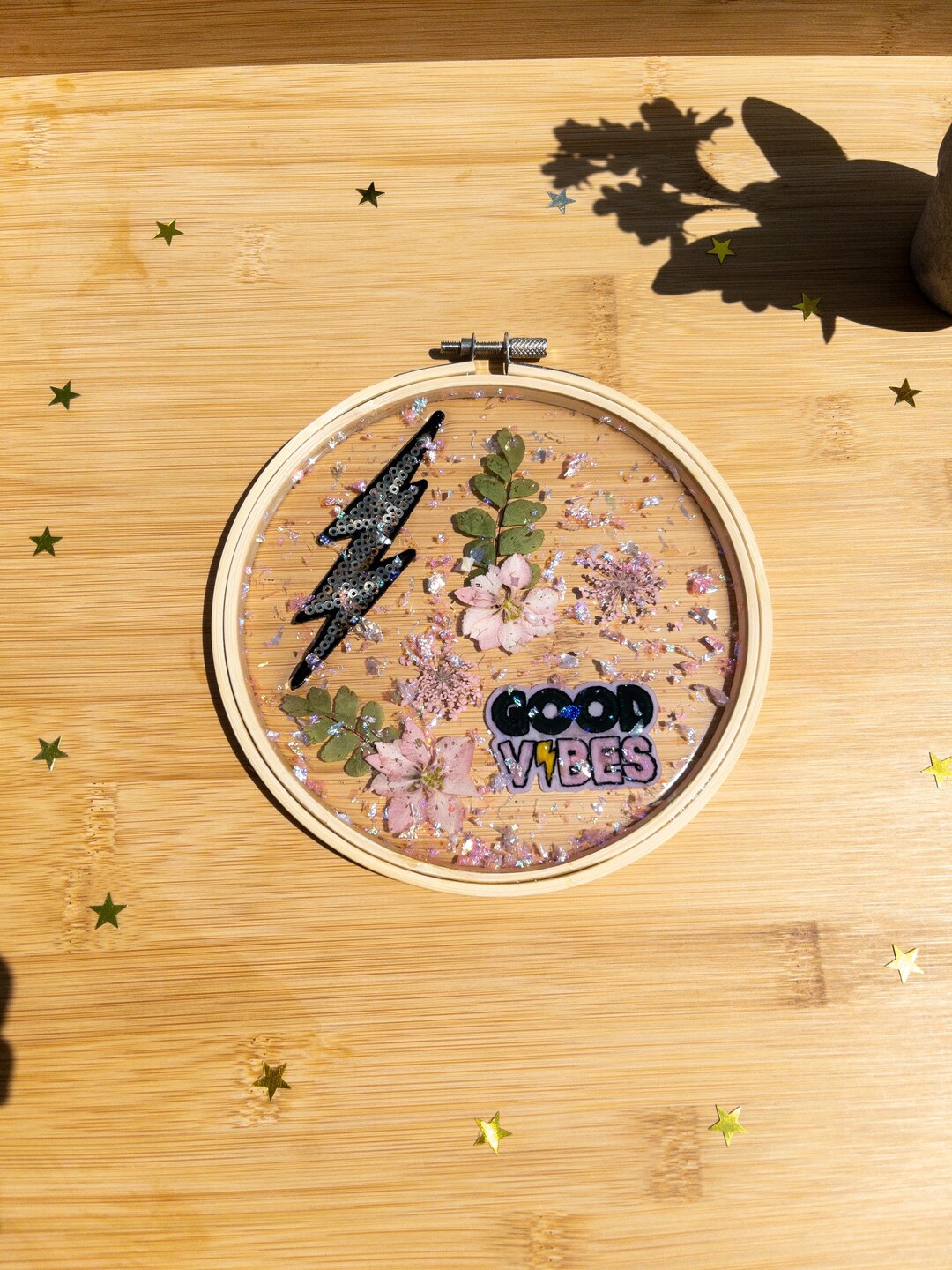 Resin Wall Art: Pressed Flowers, Lightning Bolt, Good Vibes Decor - Etsy