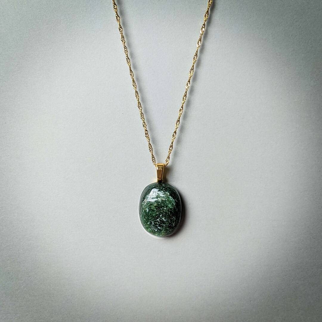 Oval Cabochon Gemstone Pendant Necklace - Etsy UK