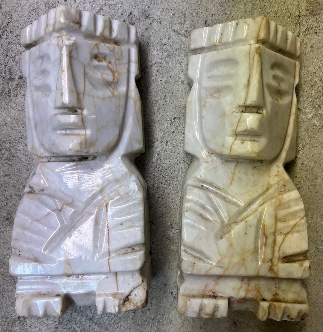 Carved Stone Onyx Marble Aztec Mayan Tiki Totem Statue Vintage Bookends ...