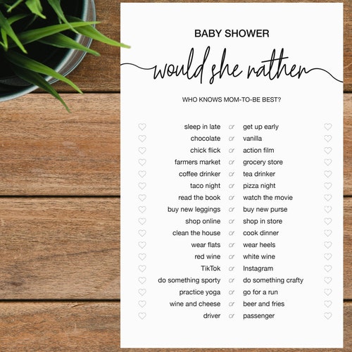 Would She Rather Baby Shower Game Who Knows Mommy Best Game - Etsy