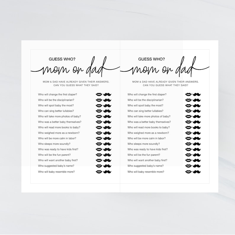 Guess Who Mommy or Daddy Baby Shower Game, Guess Who Mom or Dad ...