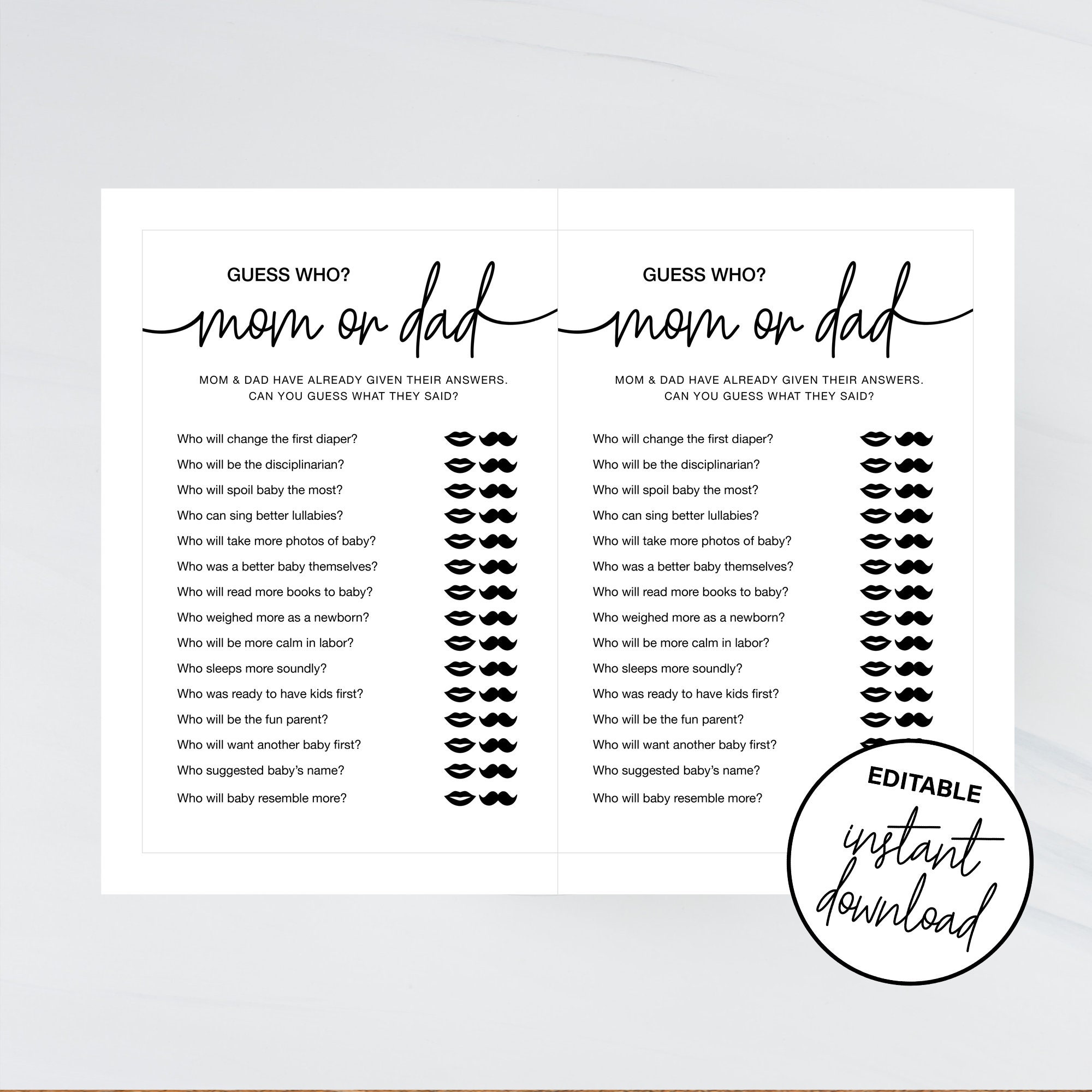 Guess Who Mommy or Daddy Editable Baby Shower Game, Mom or Dad ...