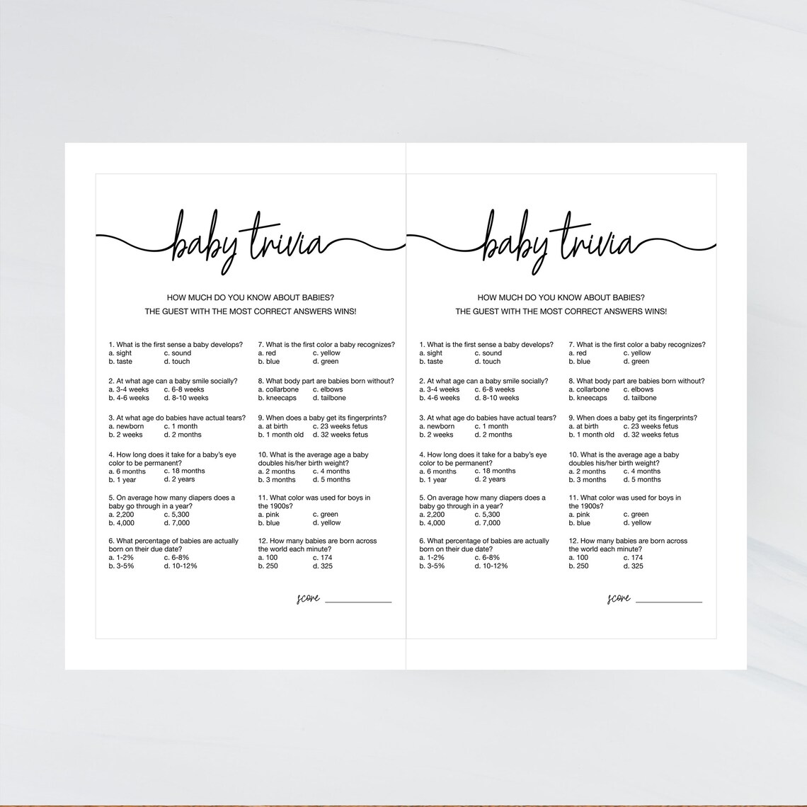 Baby Trivia Shower Game, Instant Printable Download, Baby Shower Fun ...