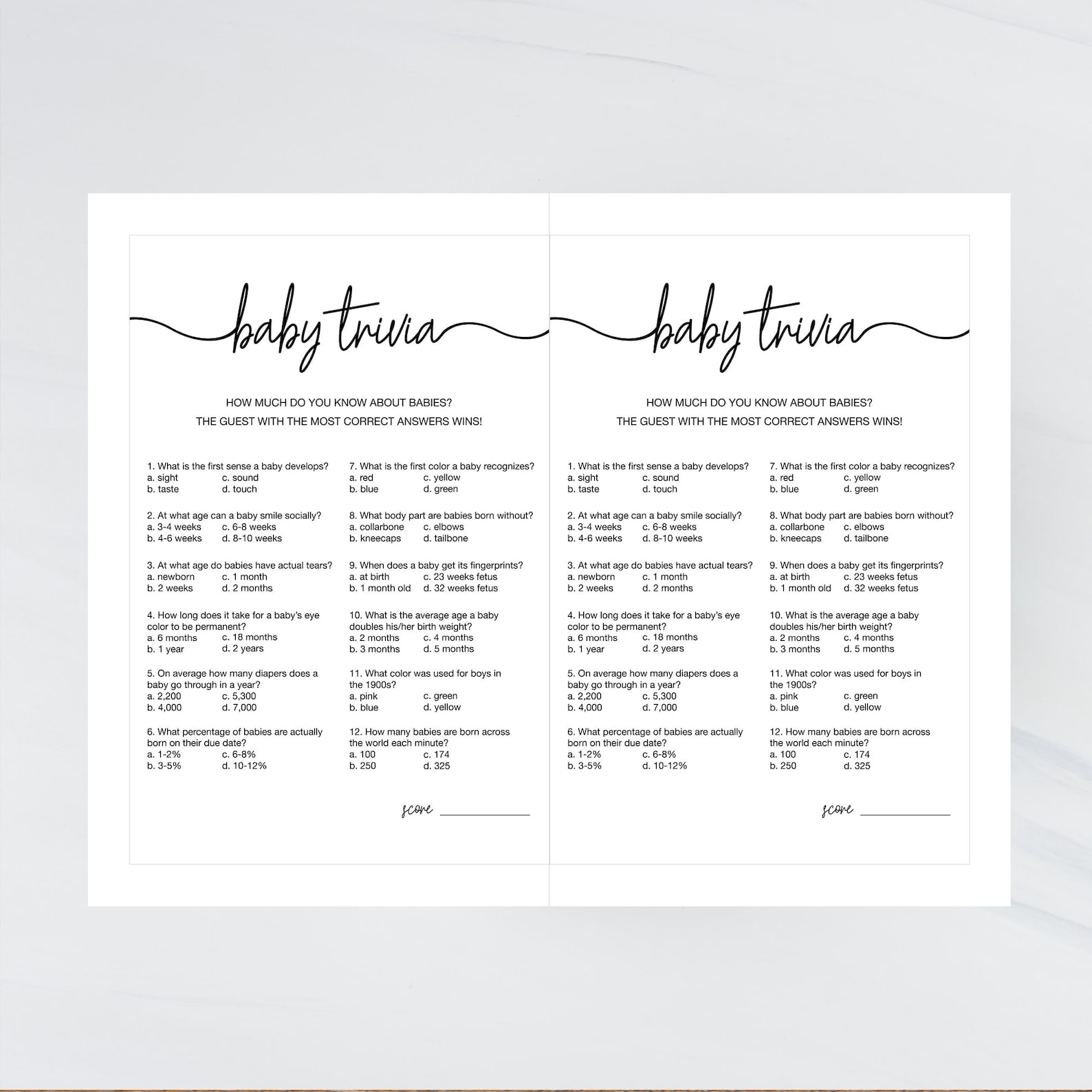Baby Trivia Shower Game, Instant Printable Download, Baby Shower Fun ...