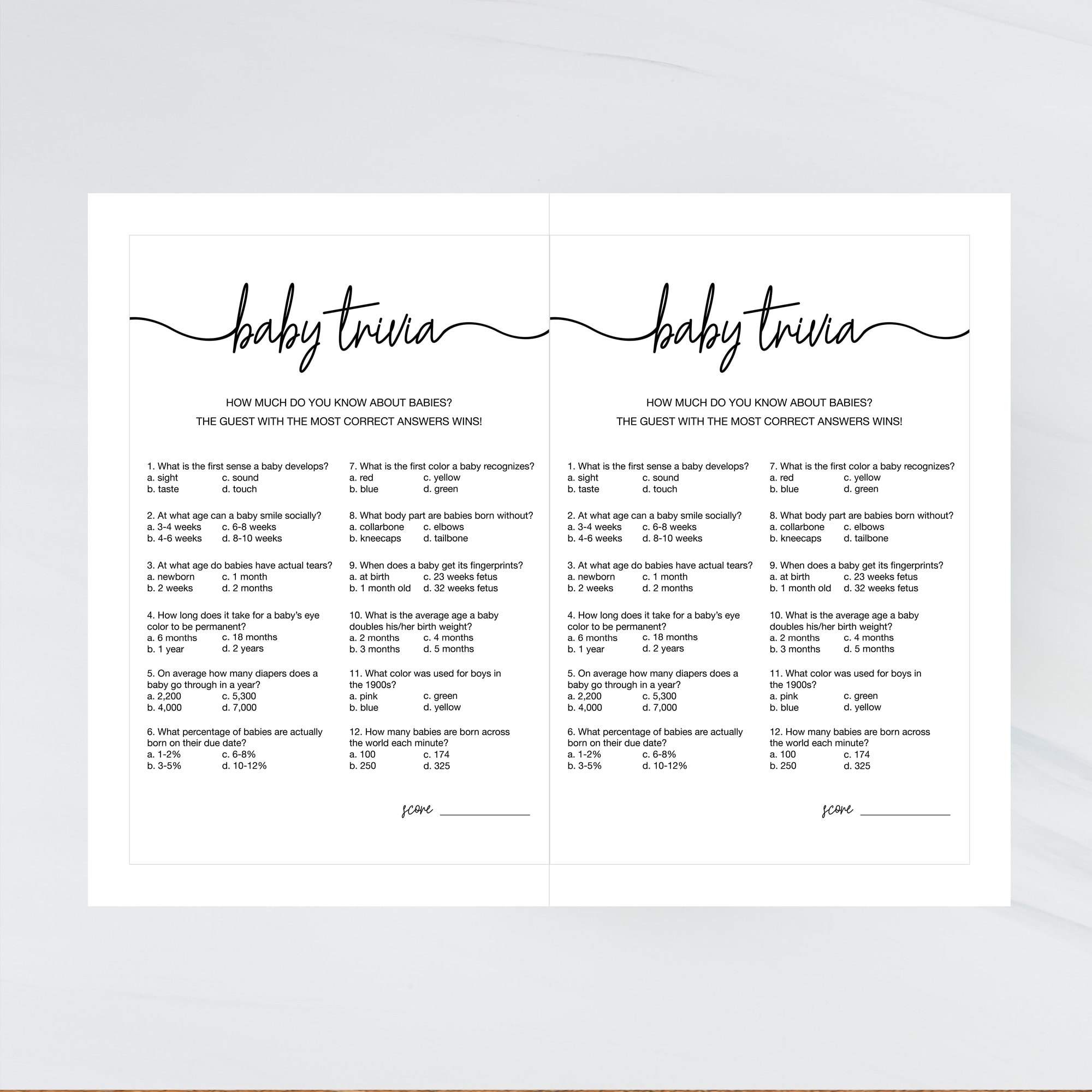 Baby Trivia Shower Game, Instant Printable Download, Baby Shower Fun ...