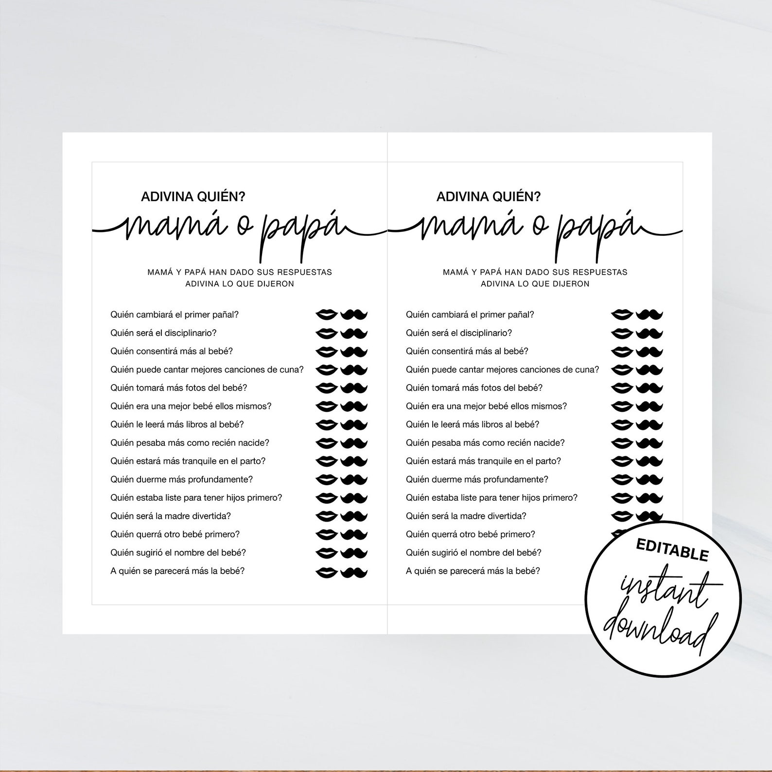 Guess Who Spanish, Editable Baby Shower Game, Mom or Dad, Mama O Papa ...