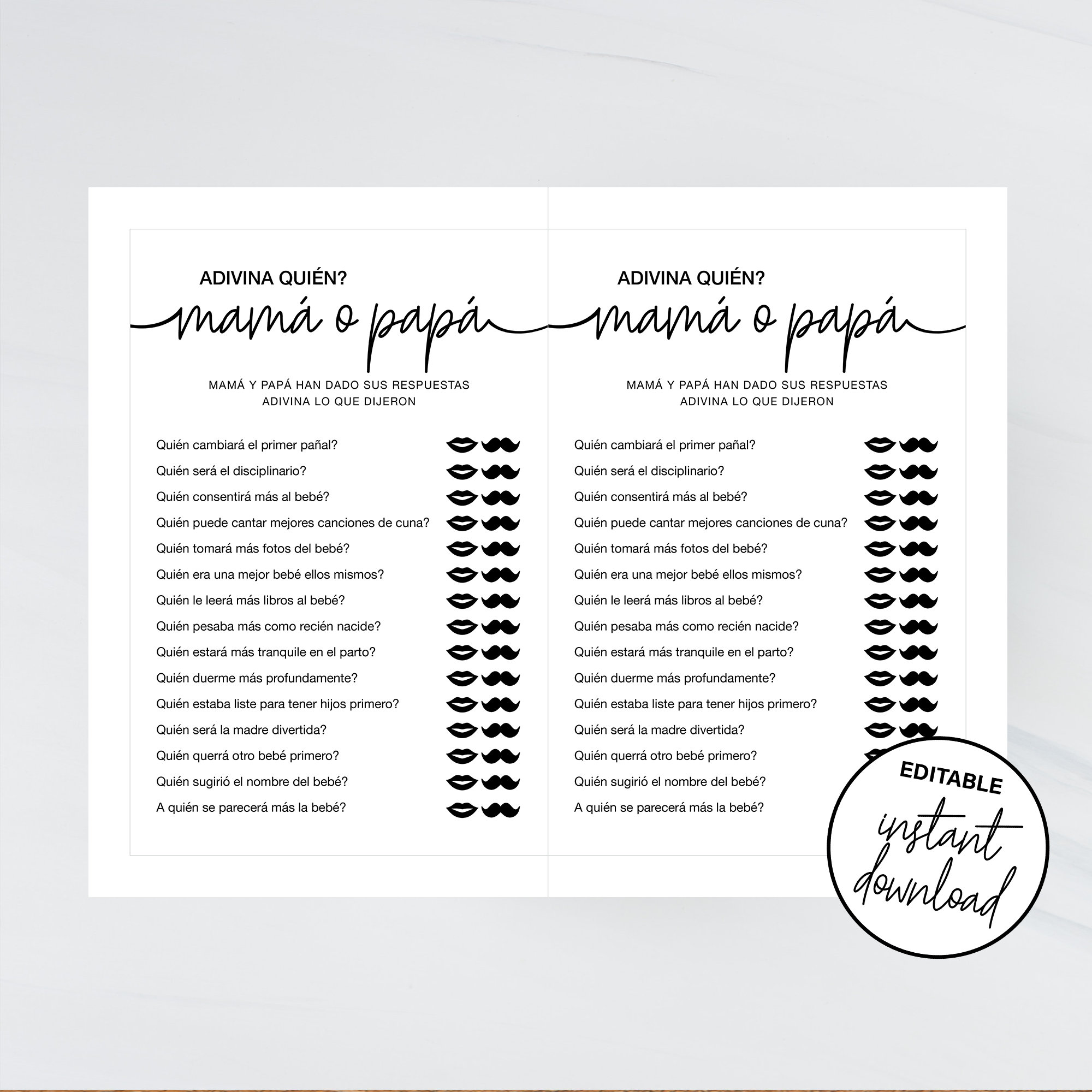 Guess Who Spanish, Editable Baby Shower Game, Mom or Dad, Mama O Papa ...