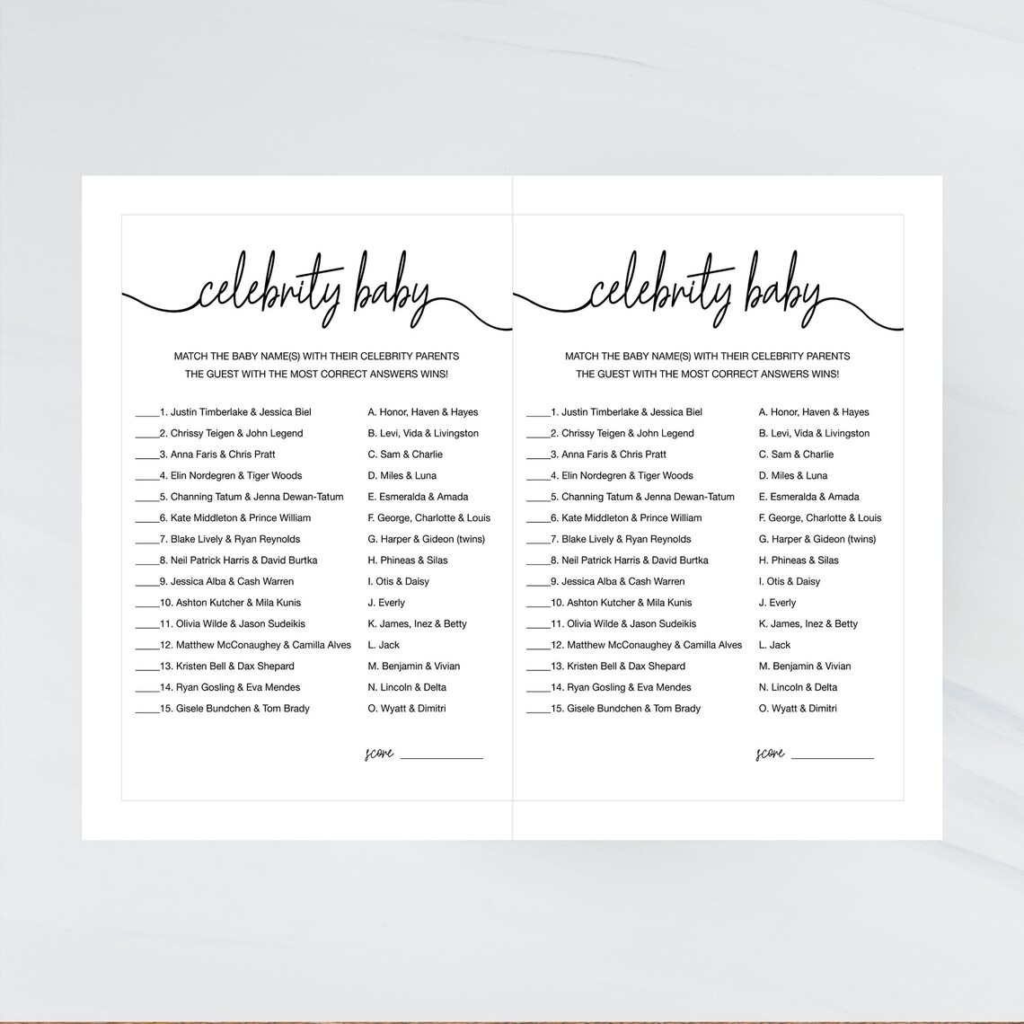 Celebrity Baby Name Game, Instant and Printable Download, Gender ...
