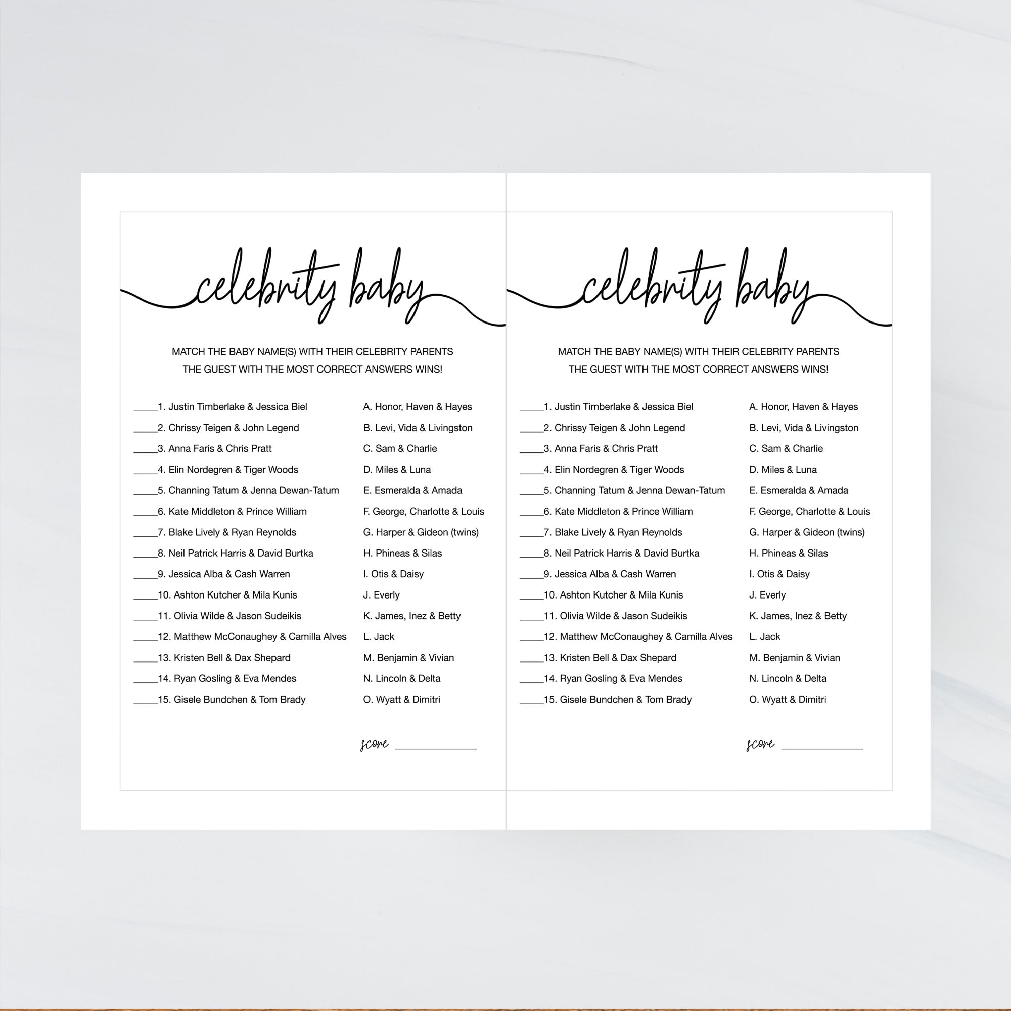 Celebrity Baby Name Game, Instant and Printable Download, Gender ...