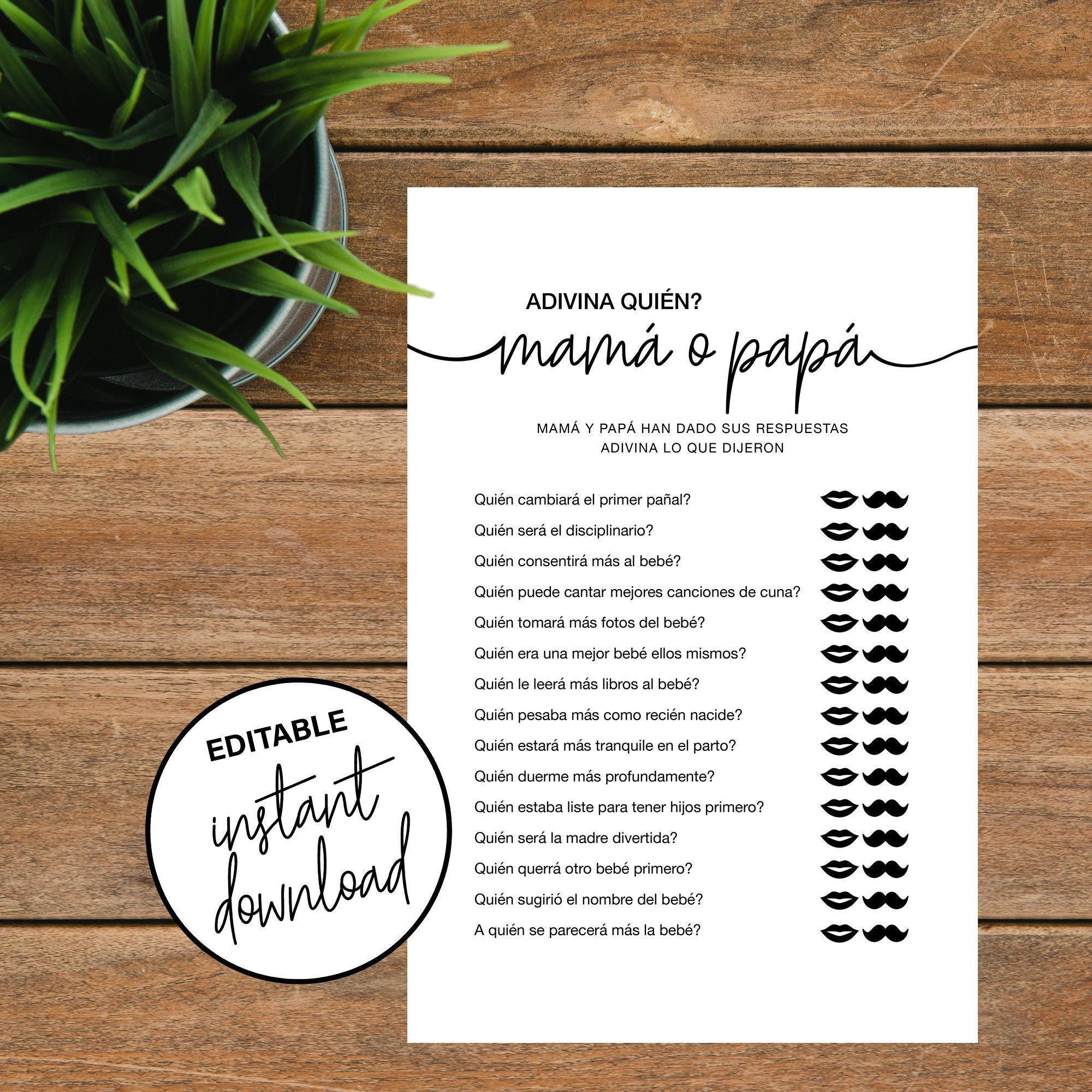 Guess Who Spanish, Editable Baby Shower Game, Mom or Dad, Mama O Papa ...