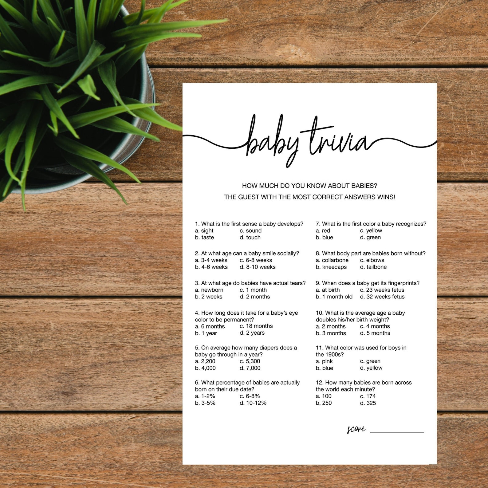 Baby Trivia Shower Game, Instant Printable Download, Baby Shower Fun ...