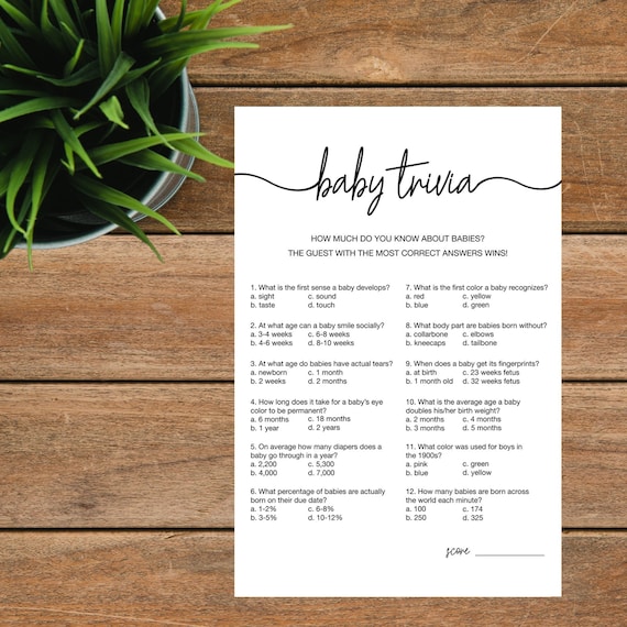Baby Trivia Shower Game Instant Printable Download Baby - Etsy