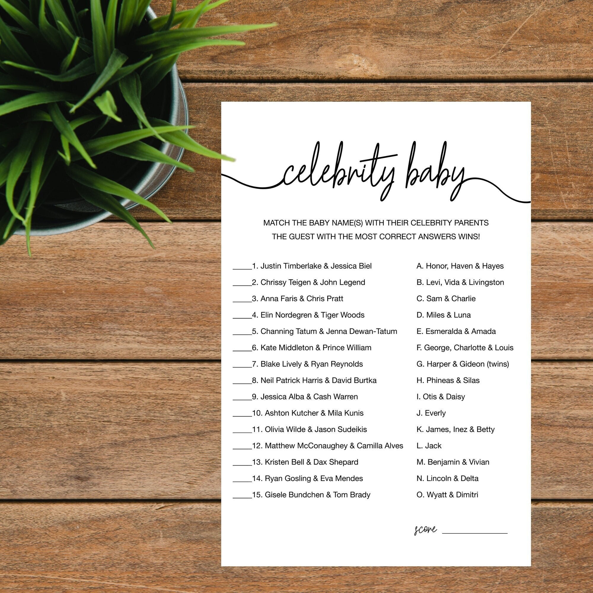 Celebrity Baby Name Game, Instant and Printable Download, Gender ...