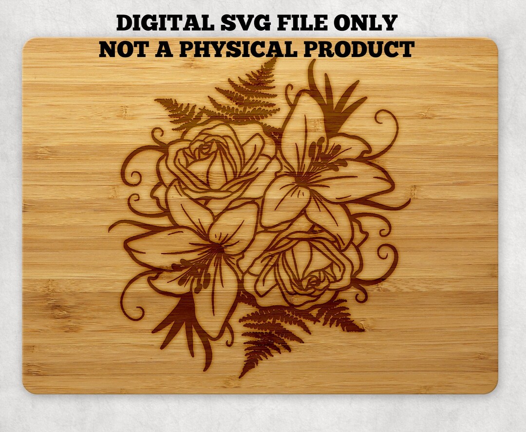 ENGRAVING SVG FILE Gorgeous Roses and Lillies Symmetrical Illustration ...