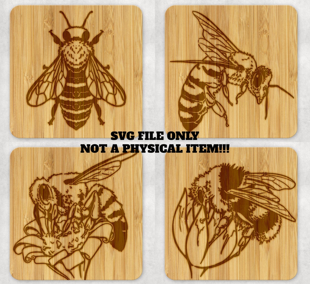 ENGRAVING SVG FILE Bees! Set of 4 Illustrations Designed for Laser ...