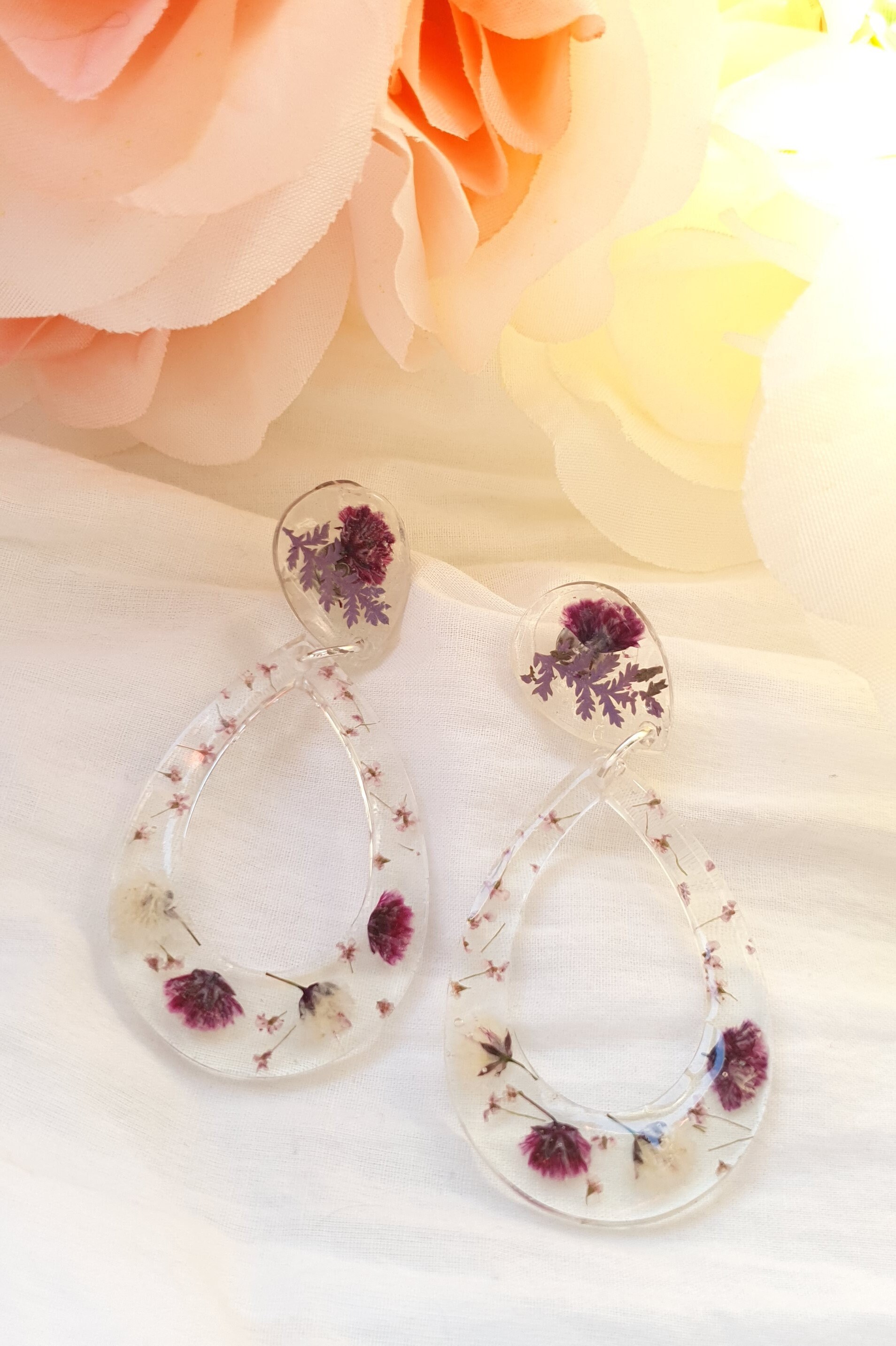 NATURAL FLOWERS EARRINGS, Dried Flowers Jewelry, Handmade Resin ...