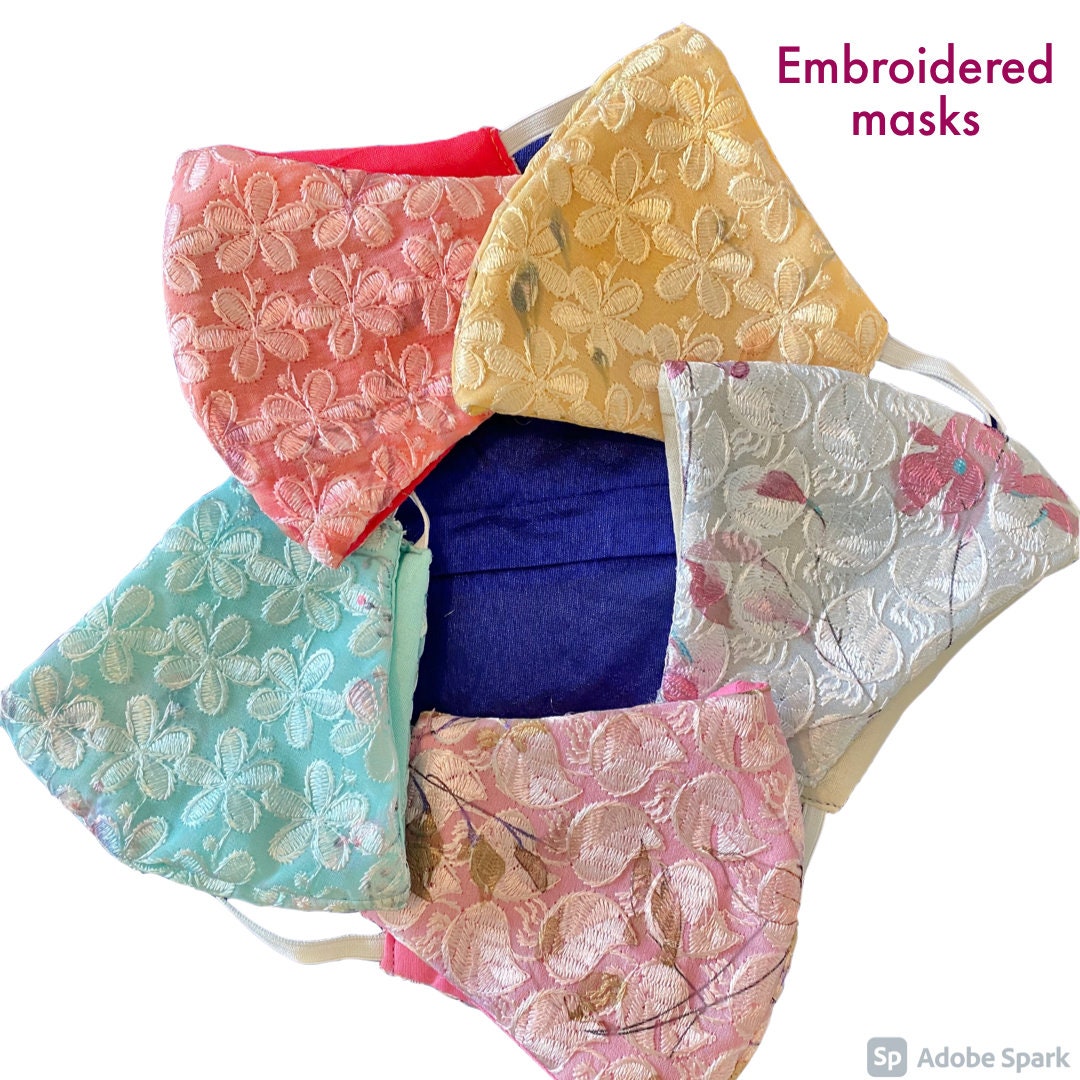 Beautiful chiffon brocade embroidery masks, two layer with soft lining ...