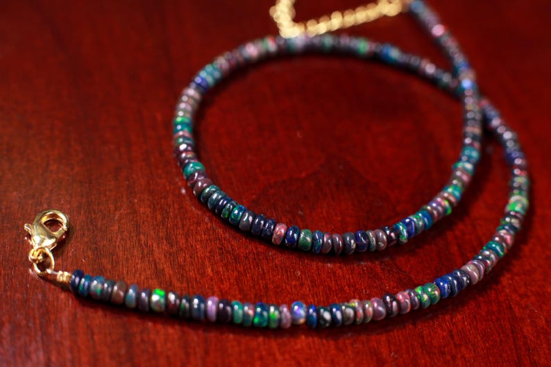 Genuine Ethiopian Black Fire Opal, Welo Opal 3.5mm Smooth Roundel Gold ...