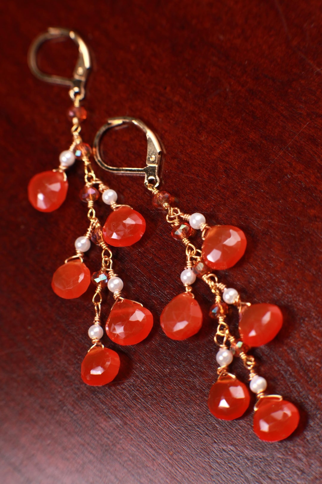 Natural Carnelian Orange 7mm Heart Shape Faceted Cascade Dangling ...
