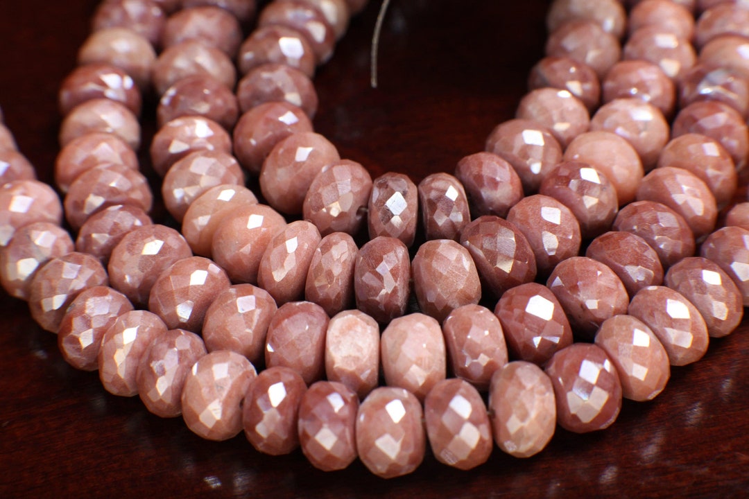 Natural Peach Silverite Moonstone Shaded Mystic Faceted Roundels 7.5-8 ...