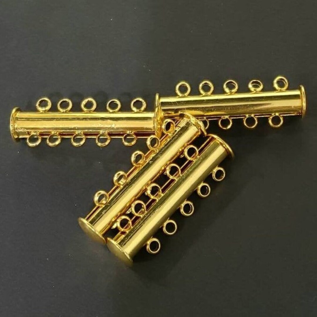 5 Loop Slide Bar Tube Clasp Gold Plated Brass Multi Strand Clasp 30mm ...