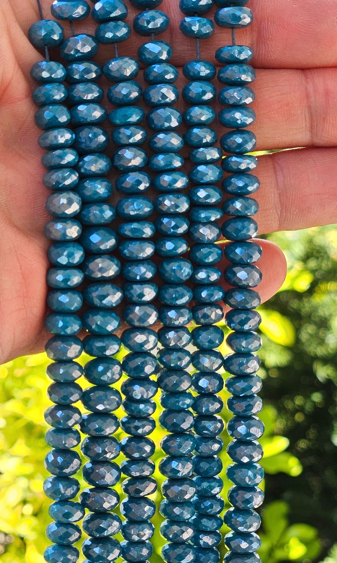 Moonstone Rondelle, Genuine Moonstone Mystic Teal Blue Coated High ...