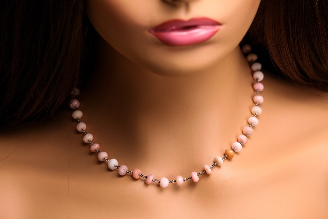 Peruvian Pink Opal Roundel 7-7.5mm Wire Wrapped Rhodium Silver Handmade ...