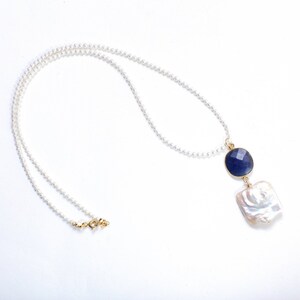 Baroque Pearl Necklace, Freshwater Square Baroque Pearl, Blue Sapphire ...