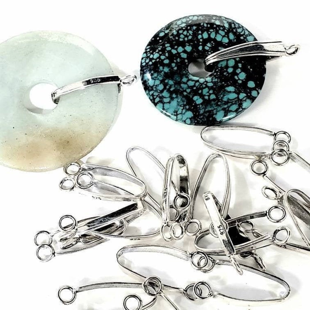 925 Sterling Silver 23,26mm Long Donut Holder, Pendent Bail, Good ...