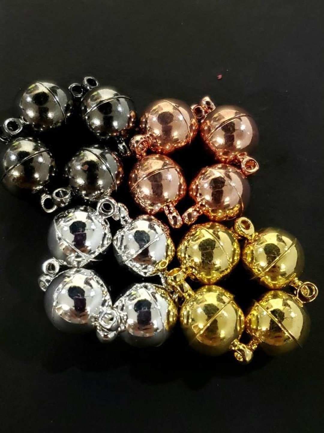 4 Sets 10mm Round Magnet Clasp Silver, Gold, Black and Rose Gold Plated ...