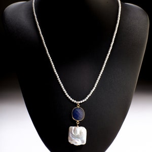 Baroque Pearl Necklace, Freshwater Square Baroque Pearl, Blue Sapphire ...