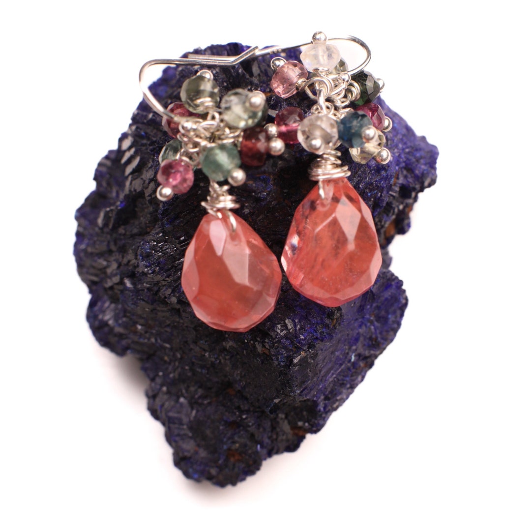 Multi Watermelon Tourmaline Cluster Dangling With Faceted Strawberry ...
