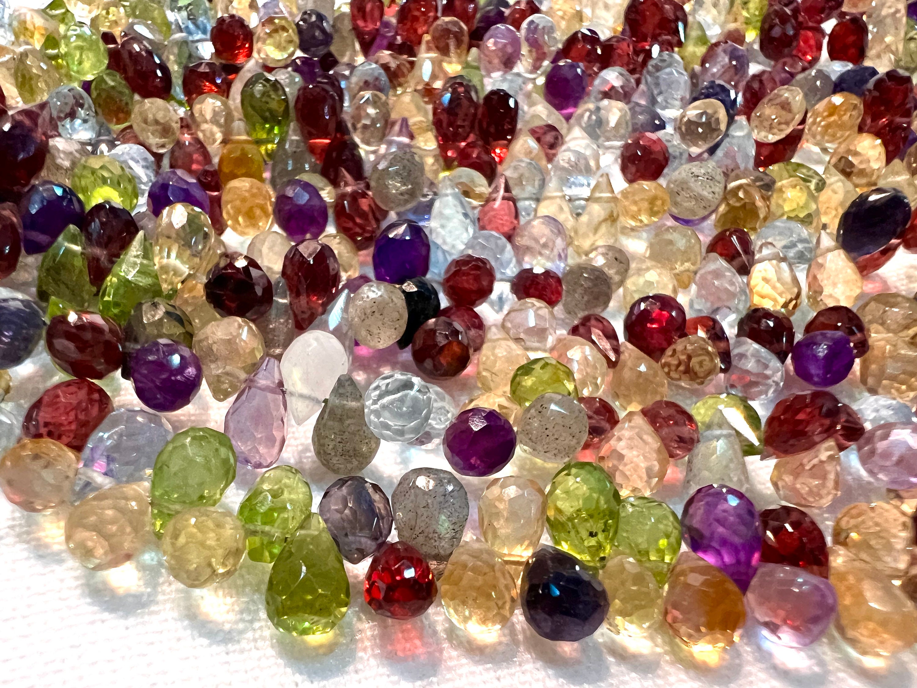 Natural Multi Gemstone Faceted Pear Drop Jewelry Making Gemstone Beads ...