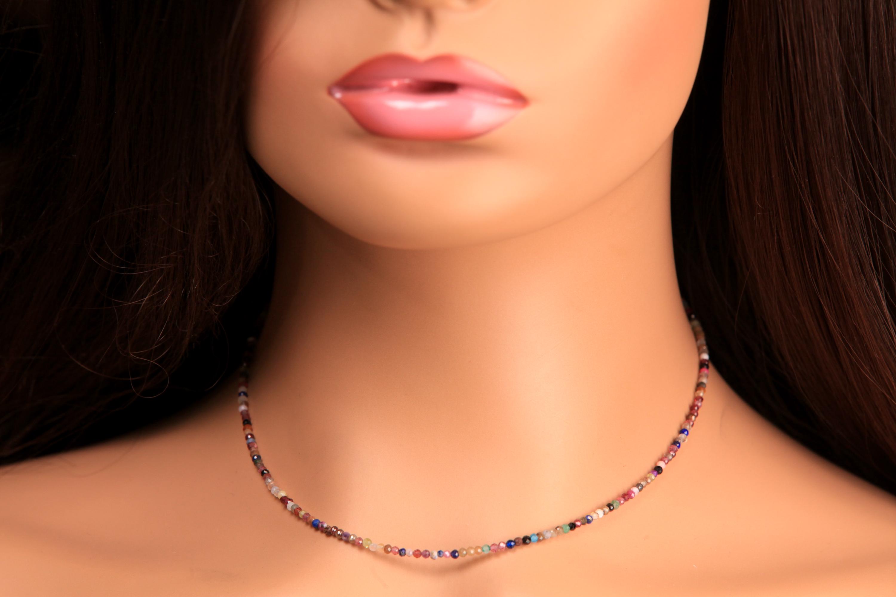 Natural Multi Gemstone 2mm Faceted Round With Sterling Silver Clasp ...