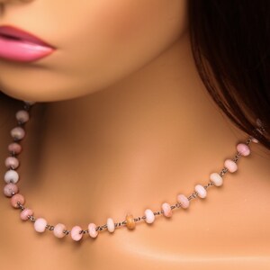 Peruvian Pink Opal Roundel 7-7.5mm Wire Wrapped Rhodium Silver Handmade ...