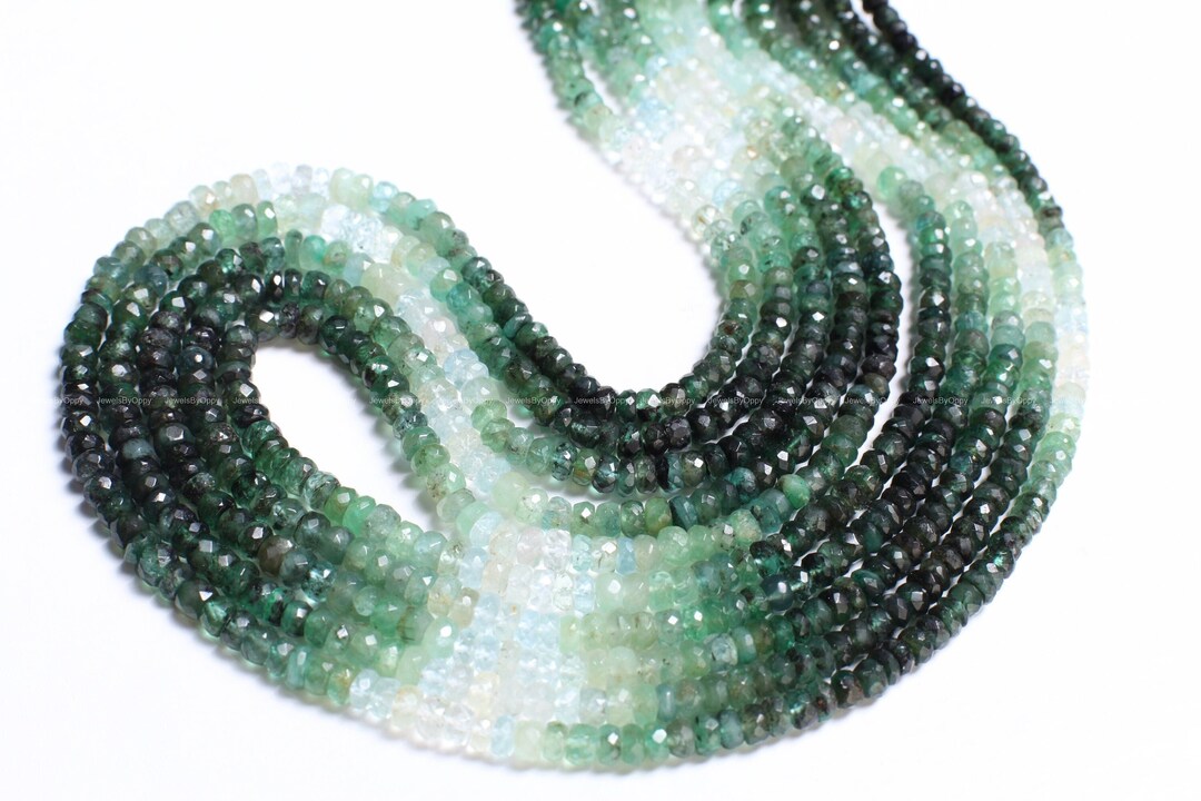 Natural Emerald Ombre Shaded 4-5mm Large Hand Faceted Roundel High ...