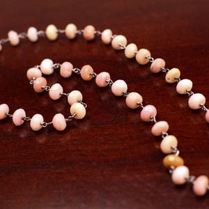 Peruvian Pink Opal Roundel 7-7.5mm Wire Wrapped Rhodium Silver Handmade ...