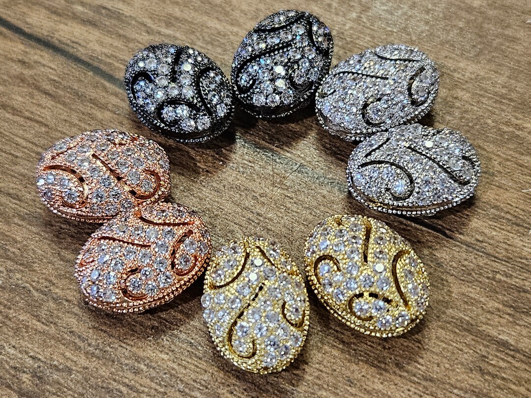 CZ Micro Pave Diamond Puff Oval Spacer Bead 11x15, 13x18mm Victorian ...