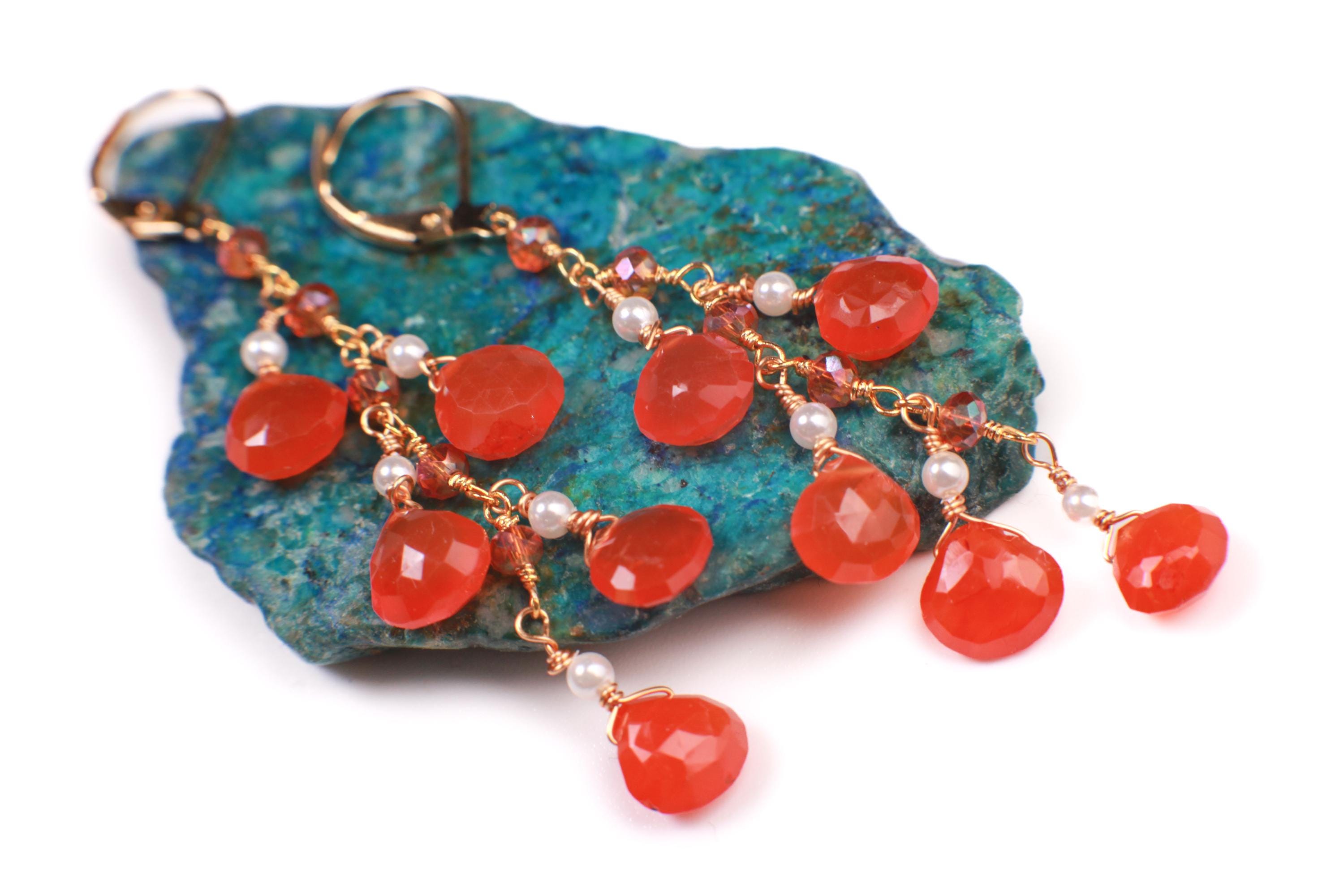 Natural Carnelian Orange 7mm Heart Shape Faceted Cascade Dangling ...