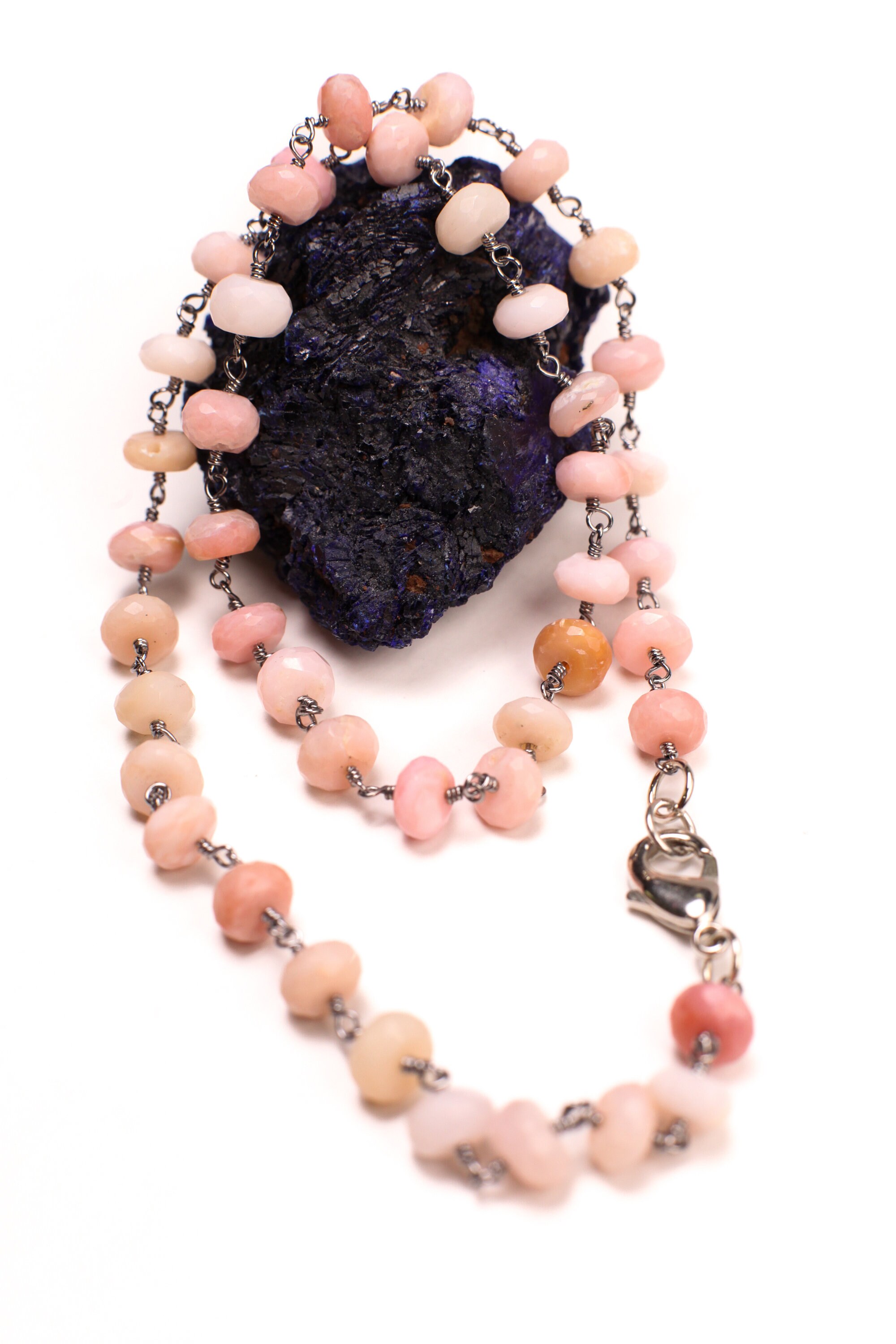 Peruvian Pink Opal Roundel 7-7.5mm Wire Wrapped Rhodium Sterling Silver ...