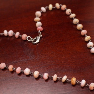 Peruvian Pink Opal Roundel 7-7.5mm Wire Wrapped Rhodium Silver Handmade ...