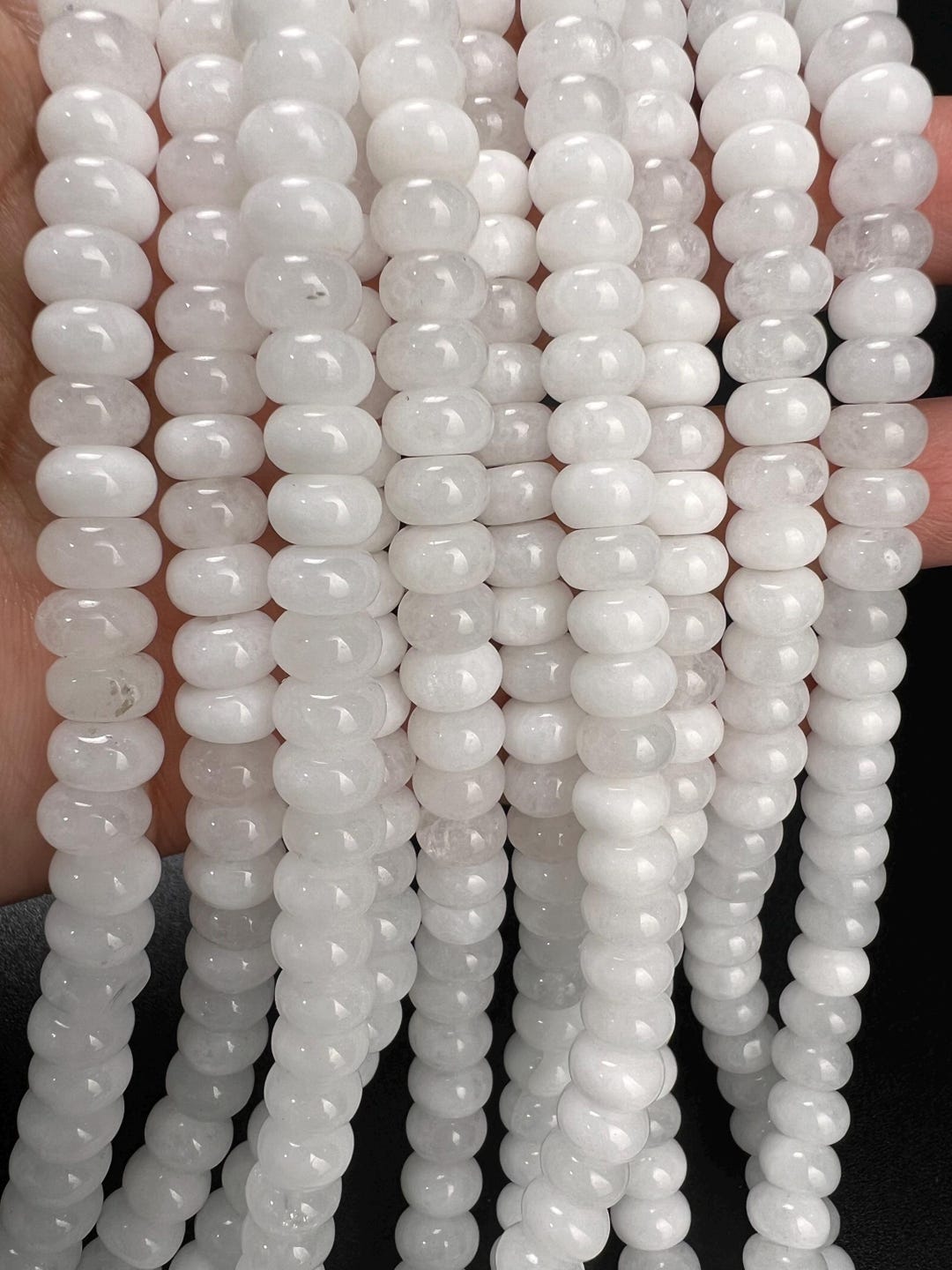 Natural White Agate 8mm Smooth Roundel Milky White Gemstone Beads 14.5 ...