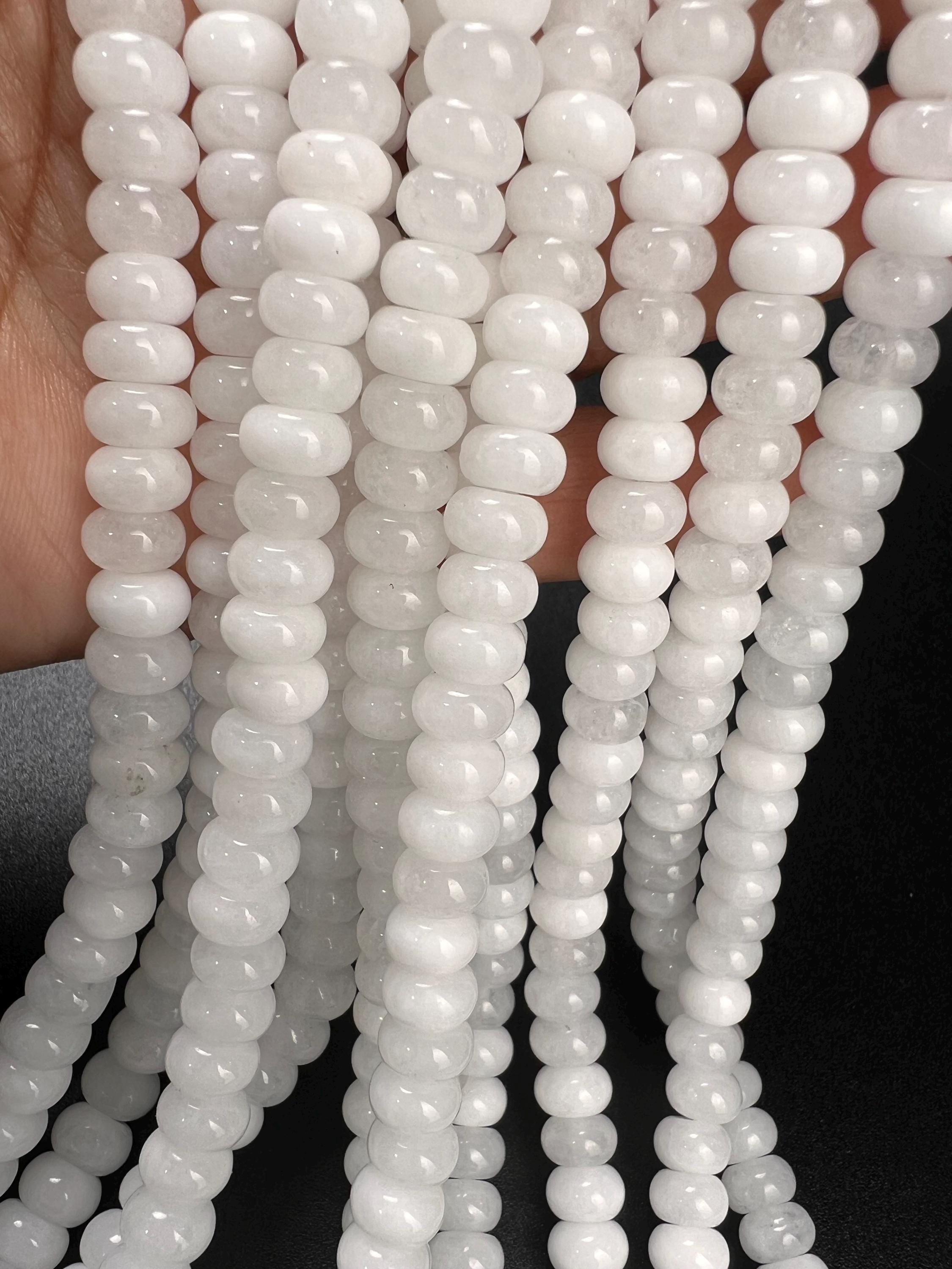 Natural White Agate 8mm Smooth Roundel Milky White Gemstone Beads 14.5 ...