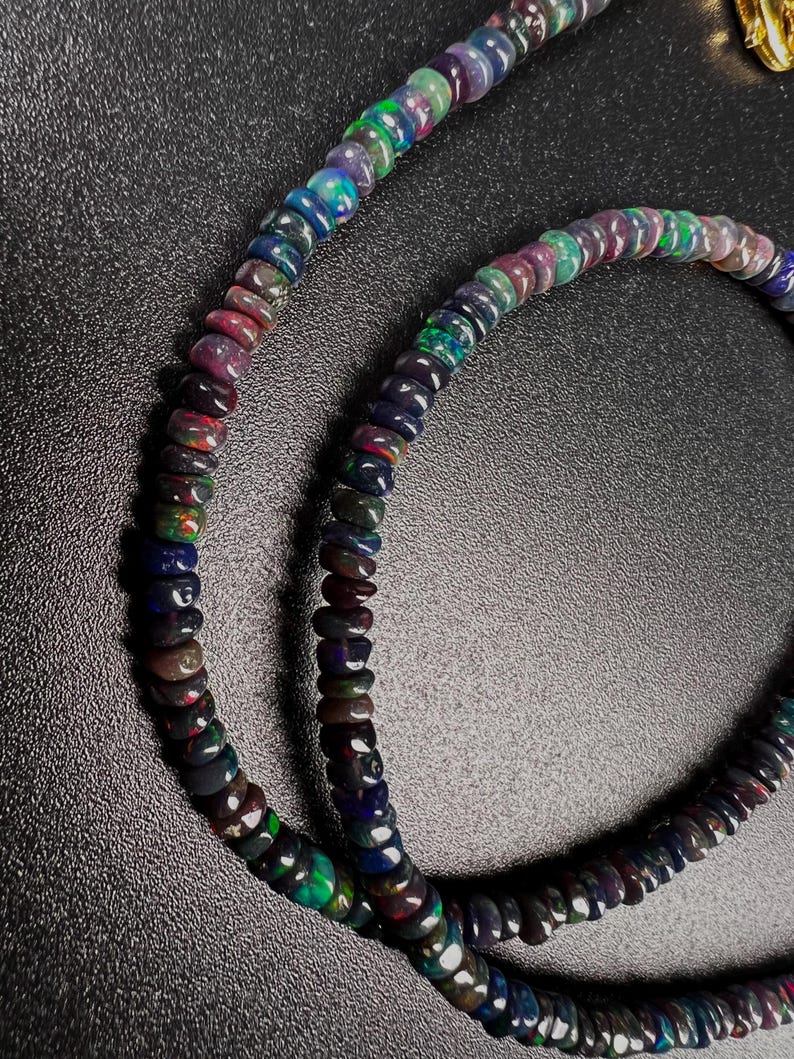 Genuine Ethiopian Black Fire Opal, Welo Opal 3.5mm Smooth Roundel Gold ...