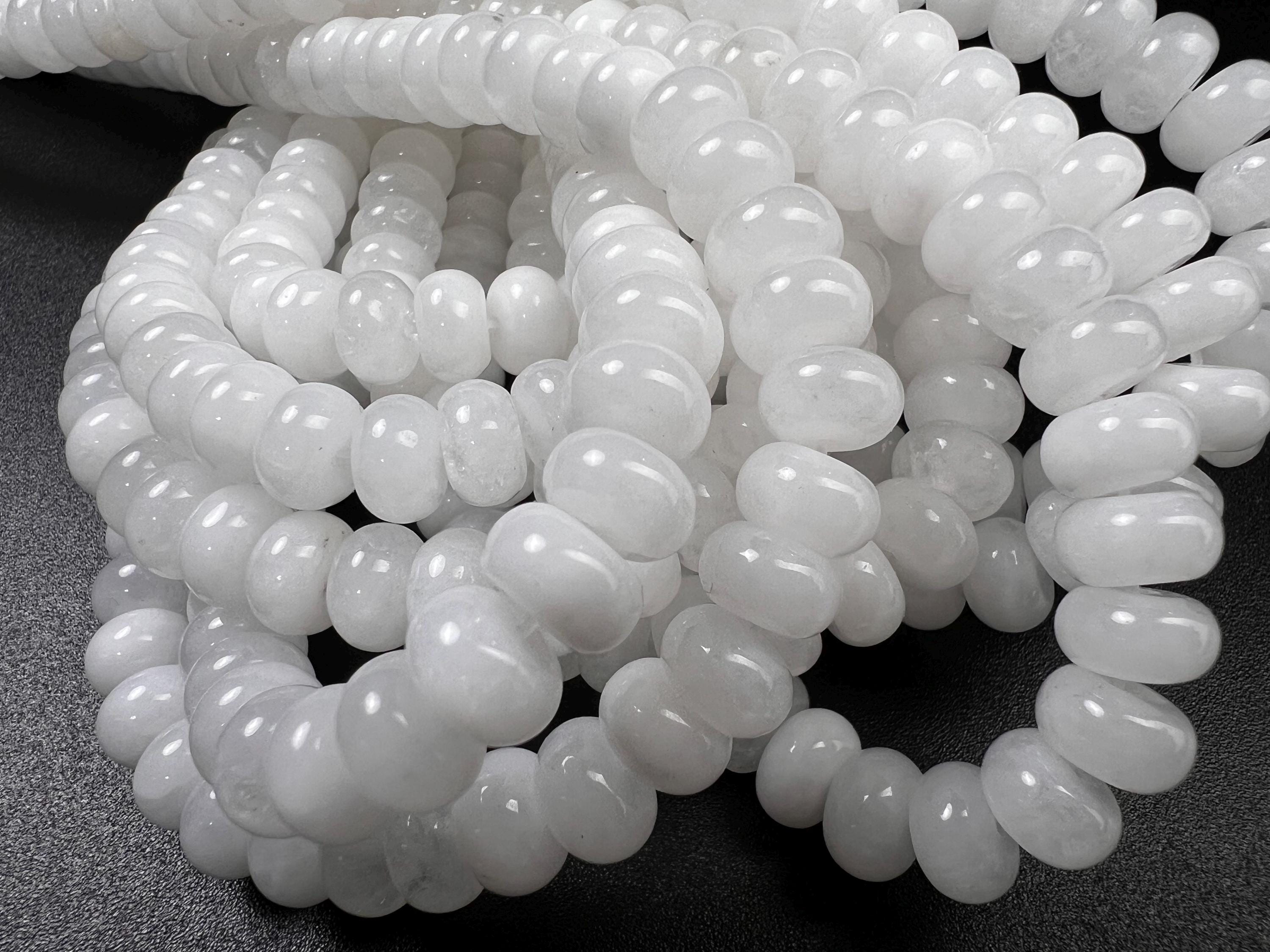 Natural White Agate 8mm Smooth Roundel Milky White Gemstone Beads 14.5 ...