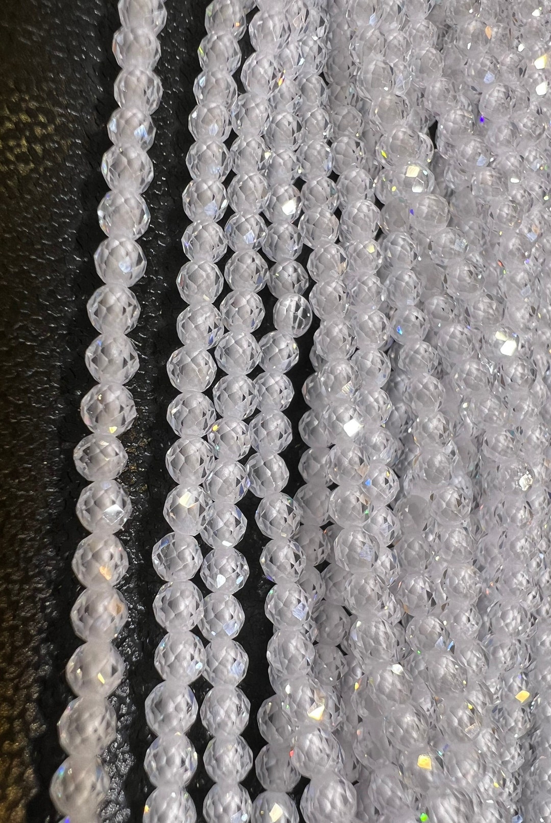 White Zircon Micro Faceted 3mm Round Beads AAA Natural Gemstone Jewelry ...