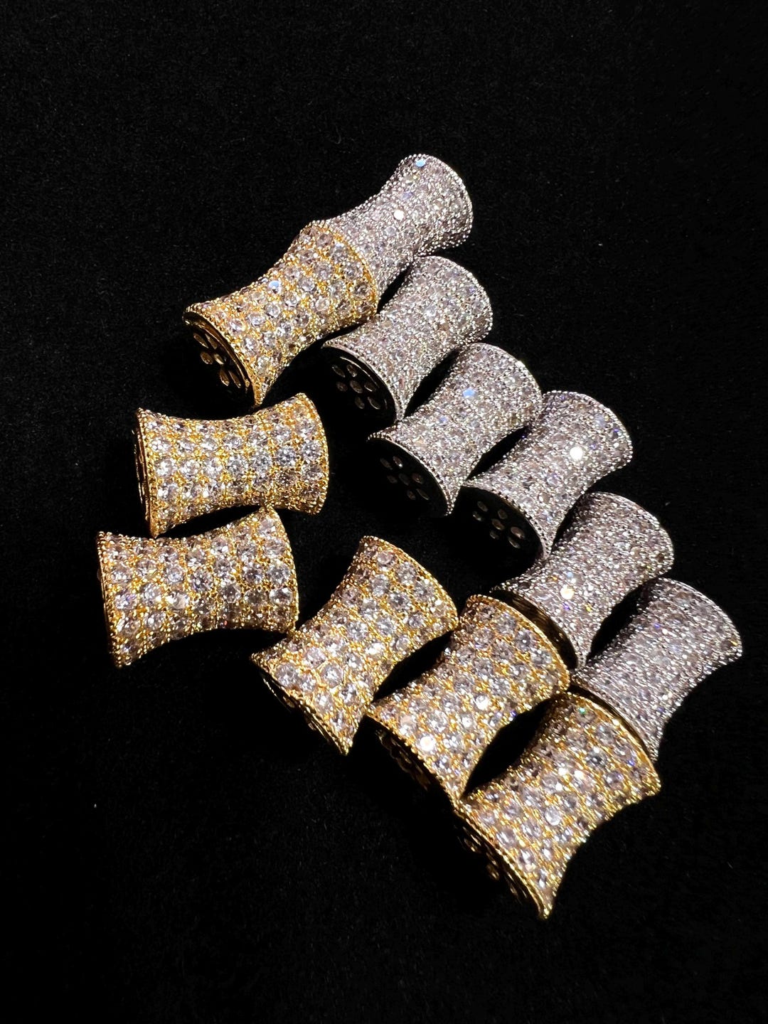 CZ Micro Pave Diamond Drum Dog Bone Spacer Bead 11x17mm Victorian ...